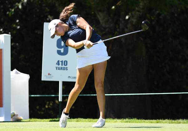 PORTLAND, OR - AUGUST 03: Alexa Pano tees off on the 2nd hole during ...