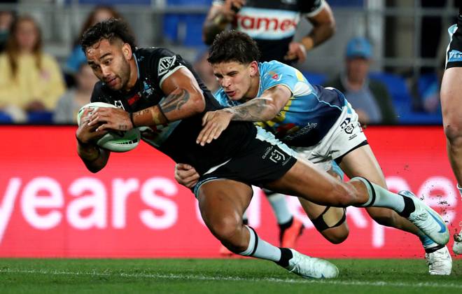 NRL TITANS SHARKS, Briton Nikora of the Sharks in action during the NRL ...