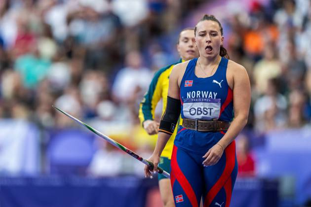 Marie Therese Obst of Norway competes in womens athletics javelin throw ...