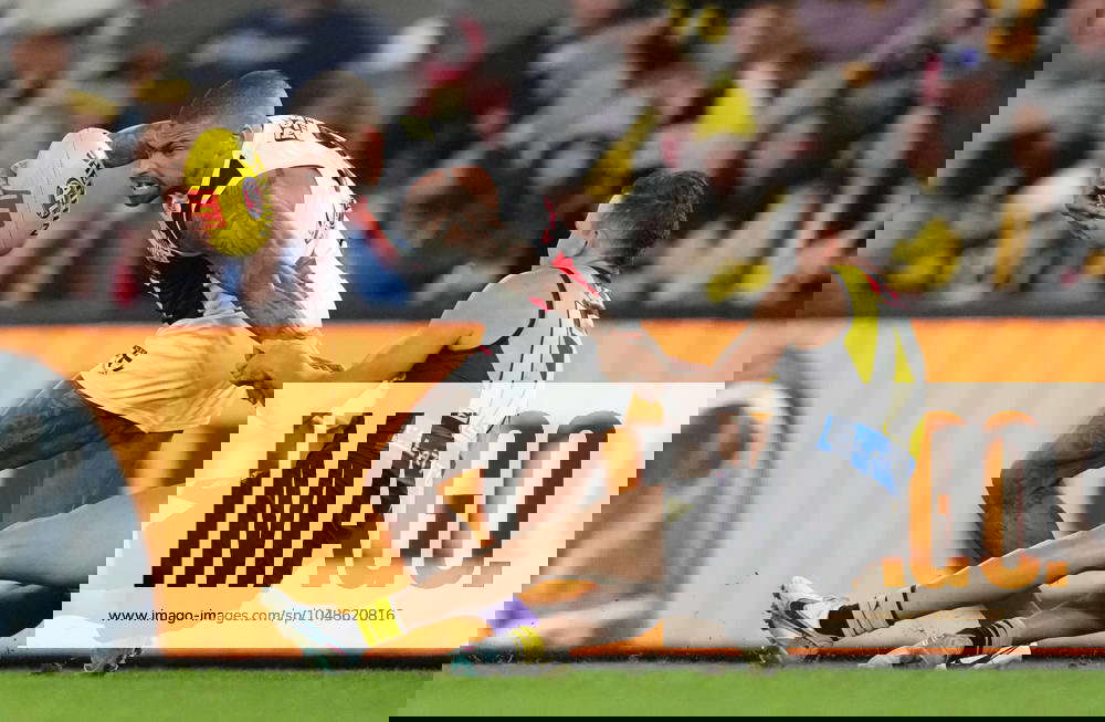 AFL TIGERS SAINTS, Bradley Hill of the Saints is tackled vy Daniel ...