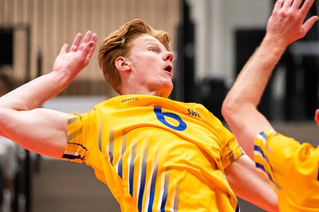 240817 Swedens Jacob Ekman during the mens European Championship qualifying volleyball match