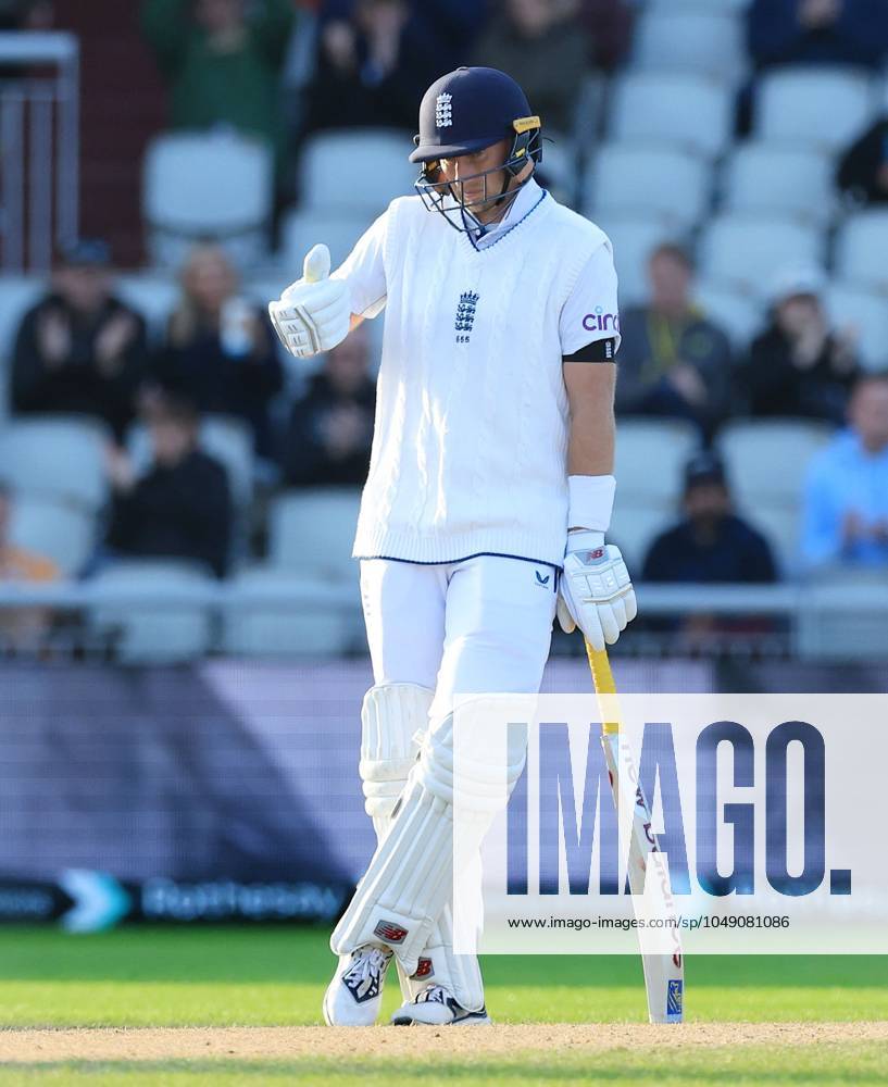 Joe Root of England leans on their bat after hitting 50 runs England v ...