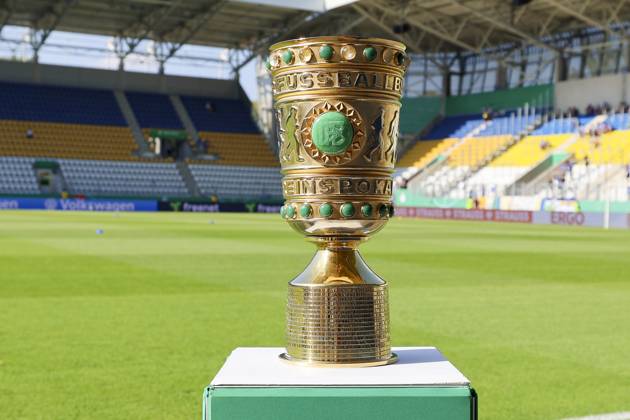 The DFB Cup stands on a table, DFB Cup quarter-final, FC St Pauli vs ...