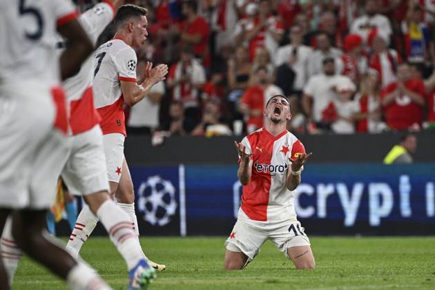 Christos Zafeiris celebrates opening goal during the UEFA Champions ...