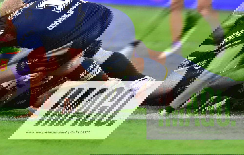 NRL COWBOYS STORM, Alec MacDonald of the Storm reaches for the line ...