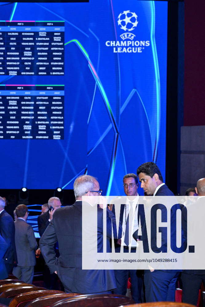 Nasser al-Khelaïfi, le président du PSG, durant le tirage au sort des rencontres de la phase