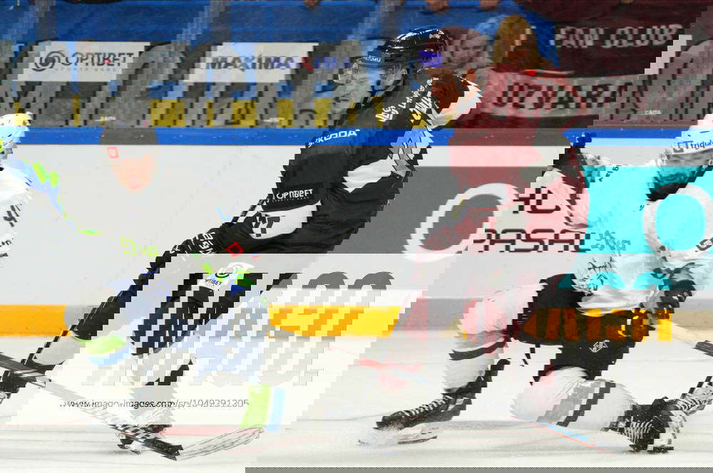 Riga, Latvia. Kristaps Zile of Latvia, right, and Aleksandar Magovac of ...