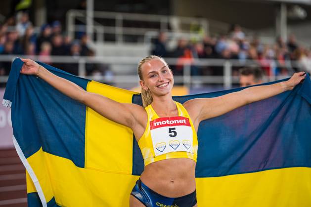 240831 Maja Askag of Sweden celebrates after the womens long jump ...