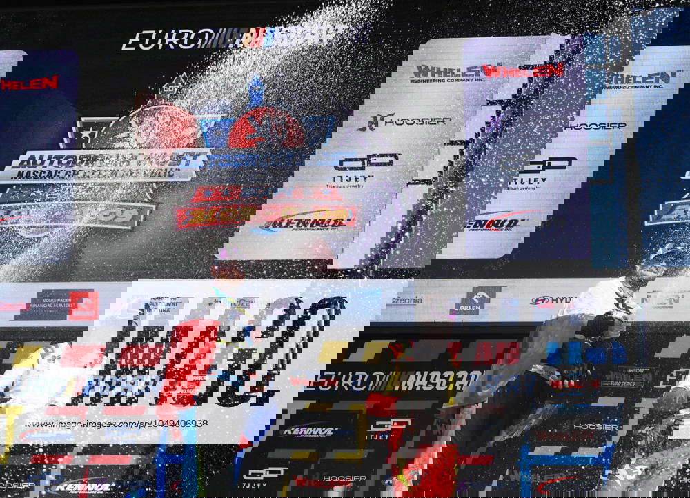 Martin Doubek (Czechia; left) celebrates victory in the EuroNASCAR 2 ...