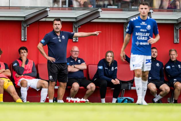 250330 Trelleborgs coach Stefan Jacobsson during the Superettan ...