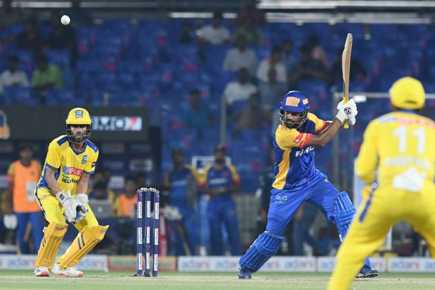 Lalit Yadav of Purani Dilli 6 plays a shot during the match 1 of Delhi ...