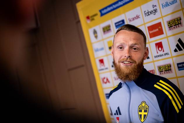 Goalkeeper Viktor Johansson of the Swedish national football team at a ...