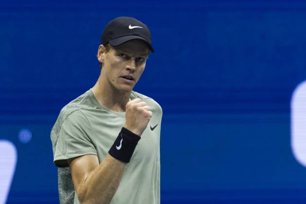 Jannik Sinner of Italy reacts during his match against Tommy Paul of the USA in the fourth round in