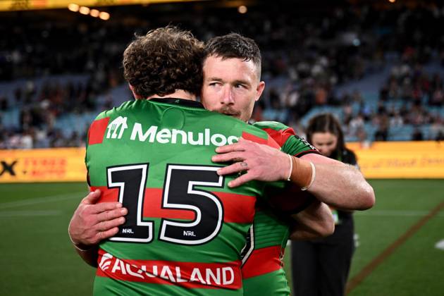 NRL RABBITOHS ROOSTERS, Damien Cook of the Rabbitohs (centre) is ...