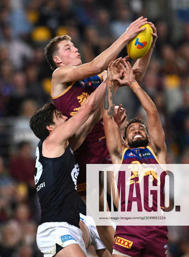 AFL LIONS BLUES, Logan Morris of the Lions takes a mark during the AFL ...