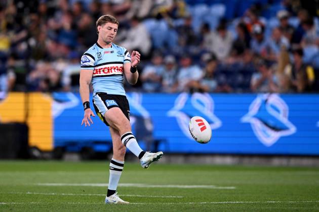 NRL SHARKS COWBOYS, Blayke Brailey of the Sharks is tackled during the ...