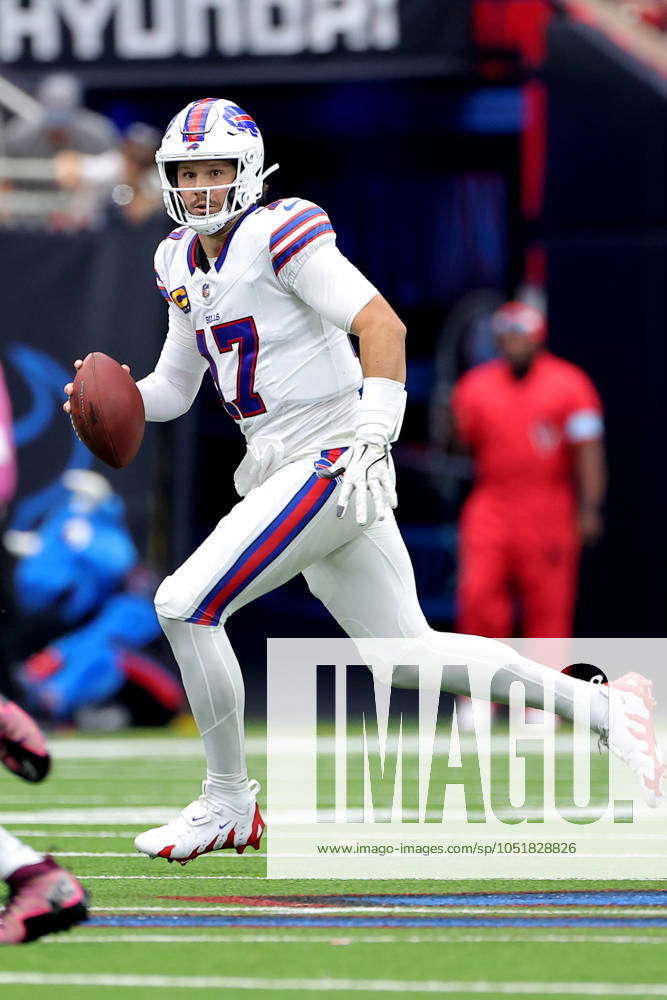 October 6, 2024, Houston, Texas, U.S: Buffalo Bills quarterback Josh Allen (17) runs out of the