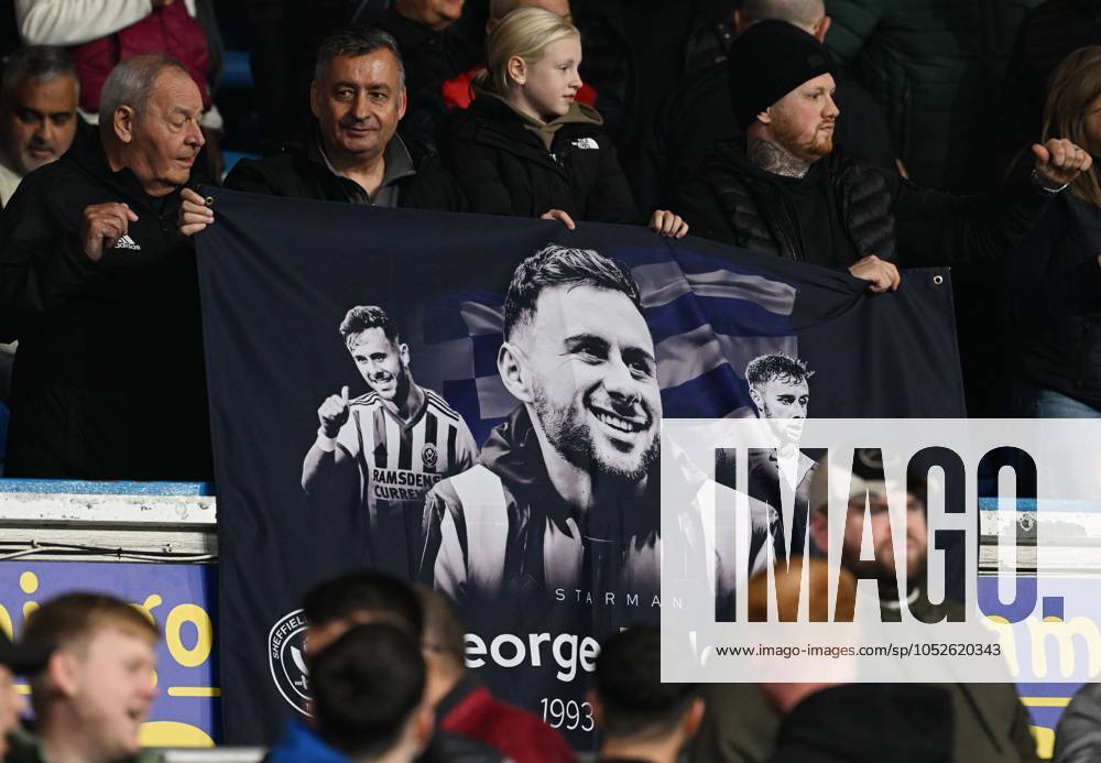 Sheffield United fans with a George Baldock tribute banner Leeds United ...