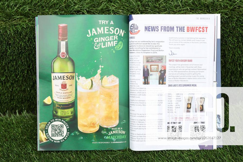 A general view of the match day programme showing the Jameson Advert ...