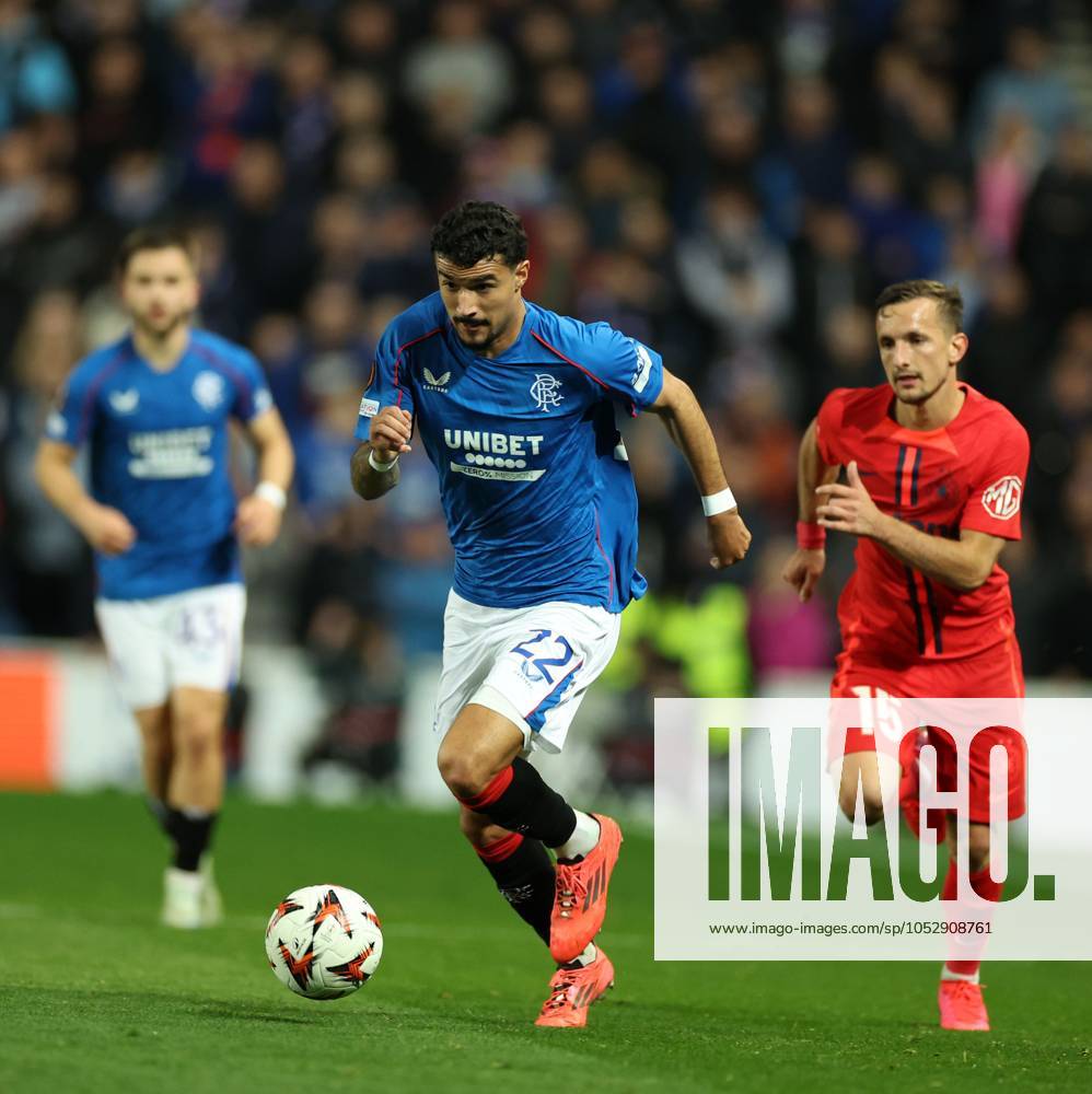 Jefte of Rangers battles for the ball during the Europa League group ...