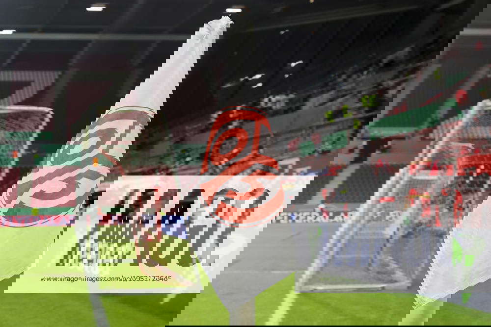 The club crest of 1 FSV Mainz 05 can be seen on the corner flag, DFB ...
