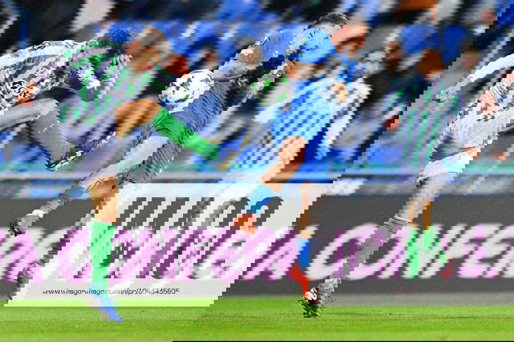 L-R Diego Llorente and Vasil Kusej in action during the UEFA Conference ...