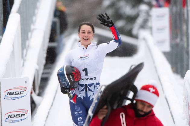 Anna Fernstaedt Czech Republic at the finish, GER, IBSF BMW Skeleton ...