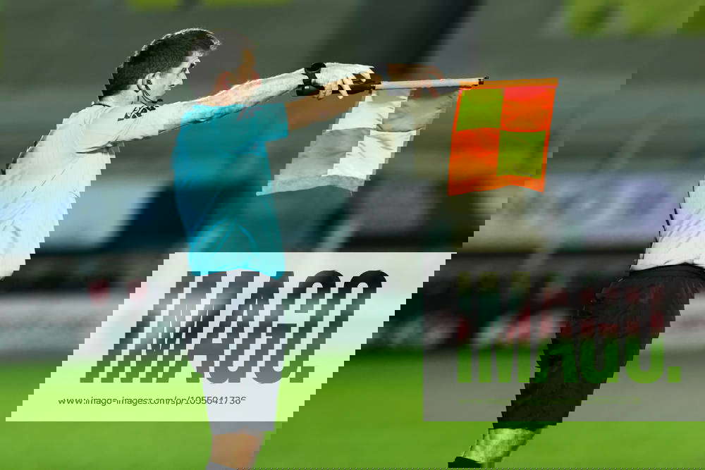 Burton Albion v Stevenage EFL Trophy 10 12 2024. Assistant referee Kevin Morris flags for offside