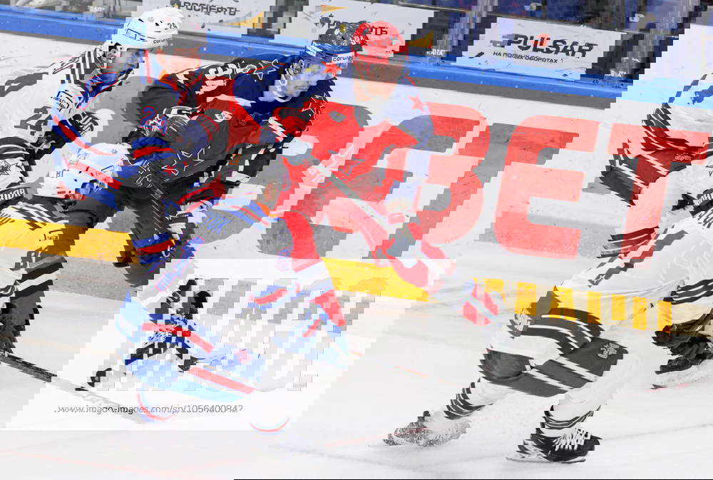 RUSSIA, MOSCOW - : SKA s Tony DeAngelo, SKA s Arseny Gritsyuk, and CSKA ...