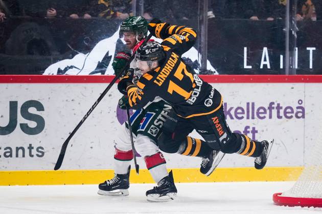 Frölundas Erik Thorell and Skellefteas Pär Lindholm during the SHL ice hockey match between