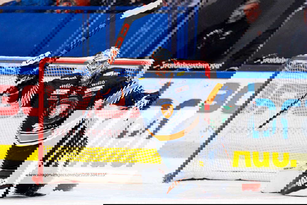 250109 Växjö goalkeeper Adam Ahman cheers after the SHL ice hockey ...