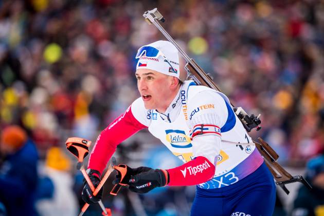 Jonas Marecek of Czech Republic competes during IBU Biathlon World Cup ...