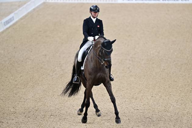 GÖTEBORG, SWEDEN 20250221 Kenneth Damgaard, Denmark, with his horse Uno ...