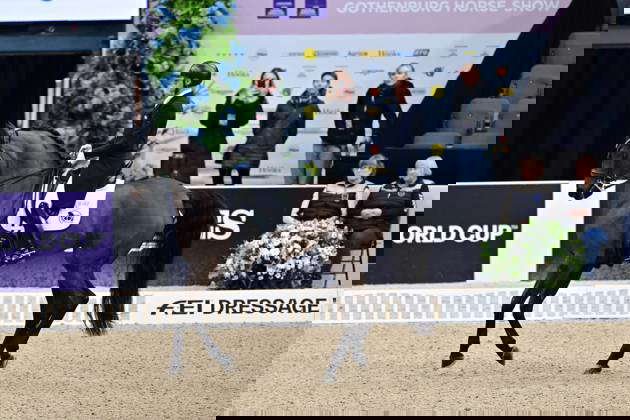 GÖTEBORG, SWEDEN 20250221 Kenneth Damgaard, Denmark, with his horse Uno ...