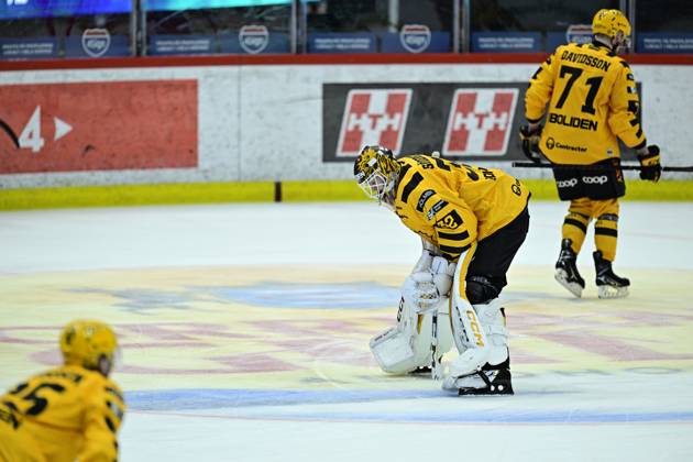 STOCKHOLM, SWEDEN 20250404 Skellefteas goalie Linus Söderström warms up for s ice hockey match in