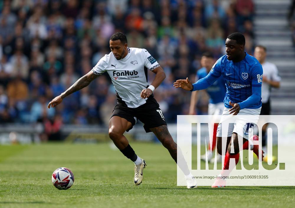 Nathaniel Mendez-Laing of Derby County takes on Christian Saydee of ...