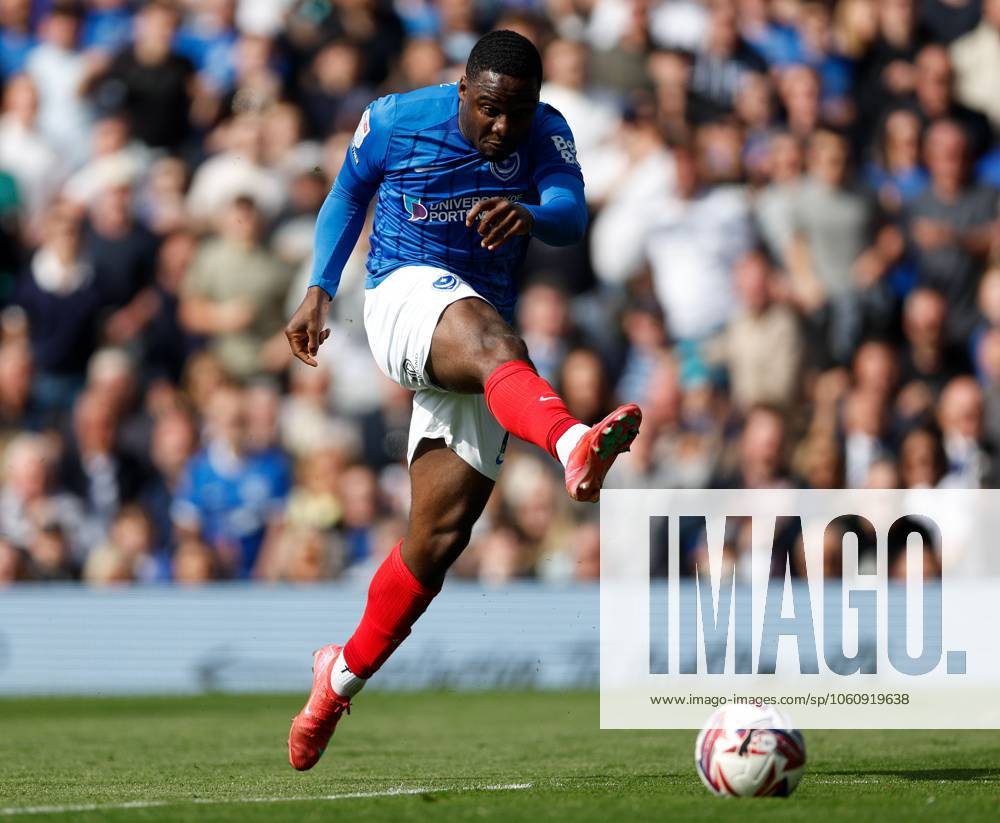 Christian Saydee of Portsmouth shoots Portsmouth v Derby County, EFL ...