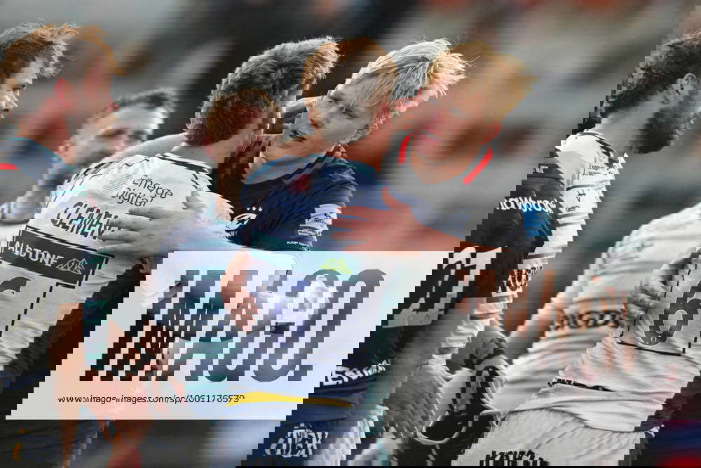 Hugh Tizard of Saracens and Jack Clement of Gloucester Rugby after ...