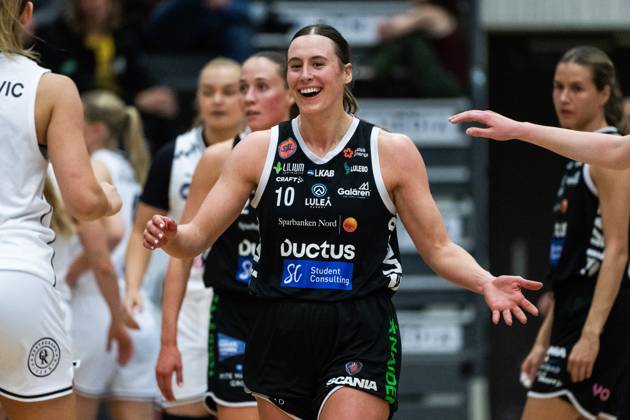 Luleas Mehryn Kraker cheers during the final one of the womens SBL between Lulea and Högsbo on in