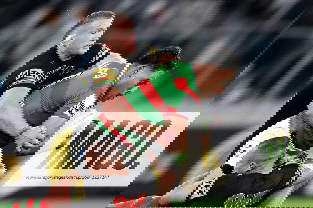 NRL PANTHERS RABBITOHS, Tevita Tatola of the Rabbitohs is tackled ...