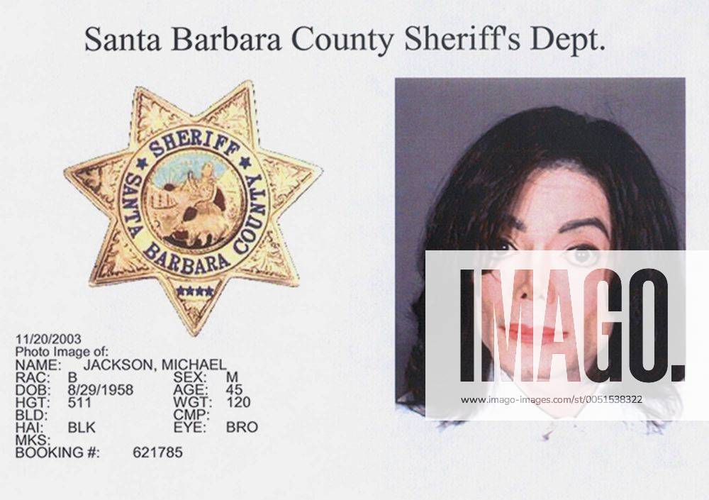 Karteikarte mit dem Bild von Michael Jackson vom Santa Barbara County Sheriffs Department
