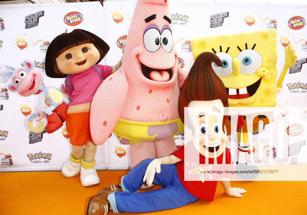 V.l.n.r.: Figuren Dora, Patrick Star, Jimmy Neutron und Spongebob ...