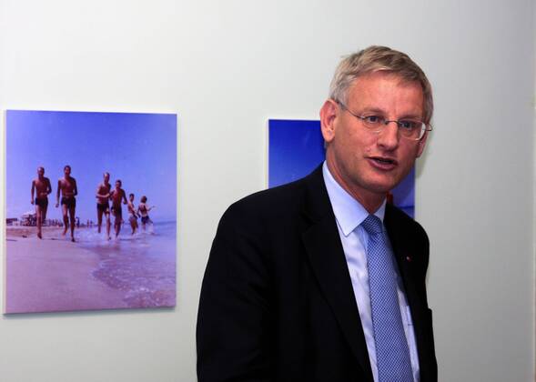 Außenminister Carl Bildt während einer Sondersitzung der EU ...