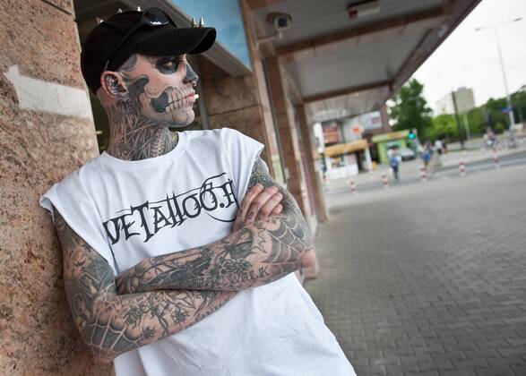 Rick Genest, Canadian artist and fashion model, also known as a Zombie ...