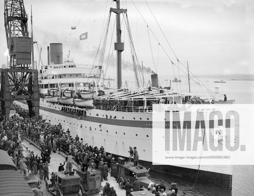 The troopship Dorsetshire at Southampton , where she called for a few ...