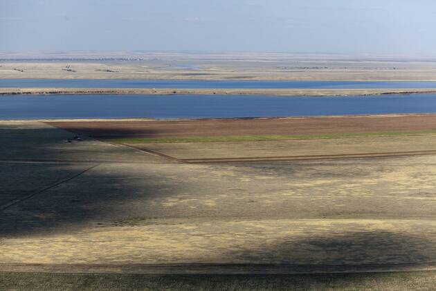 Lake Manych-Gudilo a large saltwater reservoir lake in Kalmykia, Russia ...
