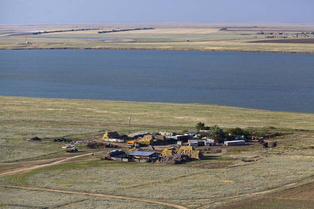 Lake Manych-Gudilo a large saltwater reservoir lake in Kalmykia, Russia ...