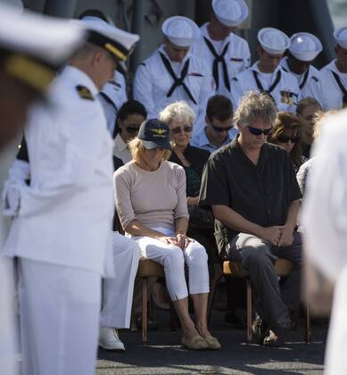 Carol Armstrong, wife of Neil Armstrong, and Piper Van Wagenen, one of ...