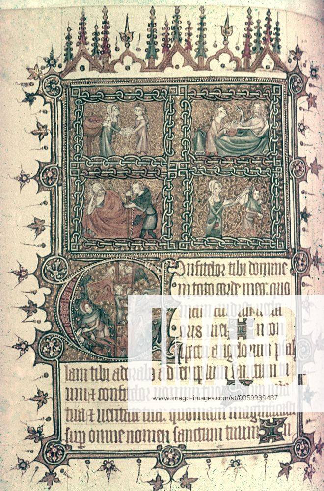 Illuminated Manuscript : Bohun Psalter - Jacobs Ladder showing Genesis ...