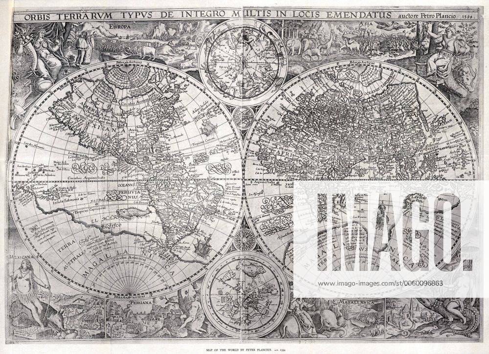 Map of the World by Peter Plancius A.D. 1594. Peter Plancius was a ...